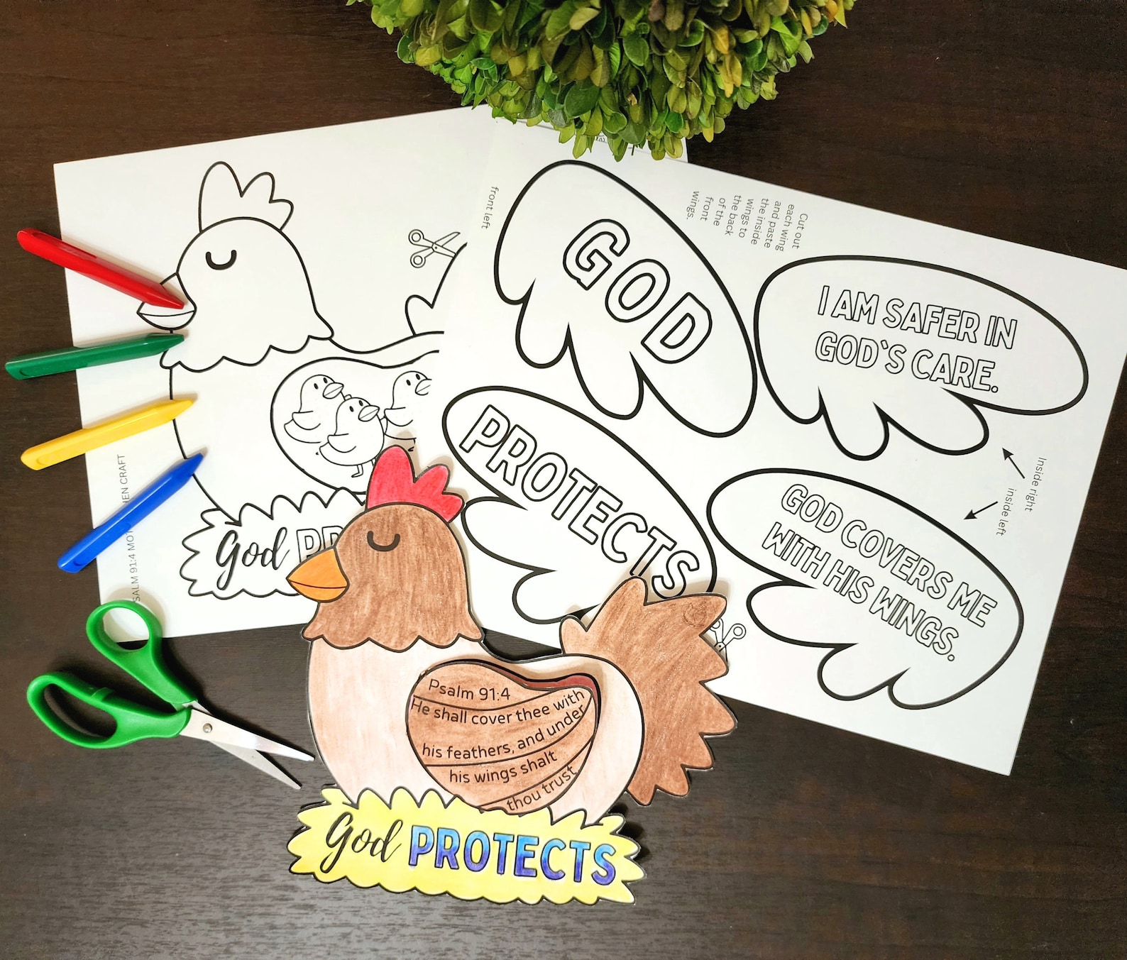 Psalm 91:4 God Protects Cover W/feathers Bible Printable Coloring ...