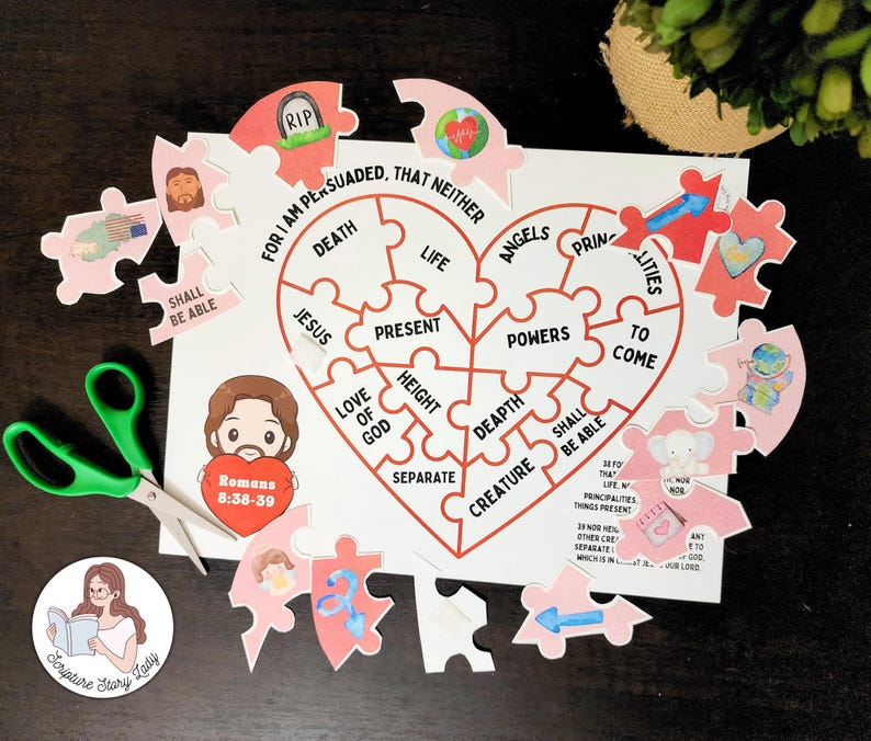 God's Love Romans 8:38-39 Heart Scripture Verse Puzzles, Gods Love ...