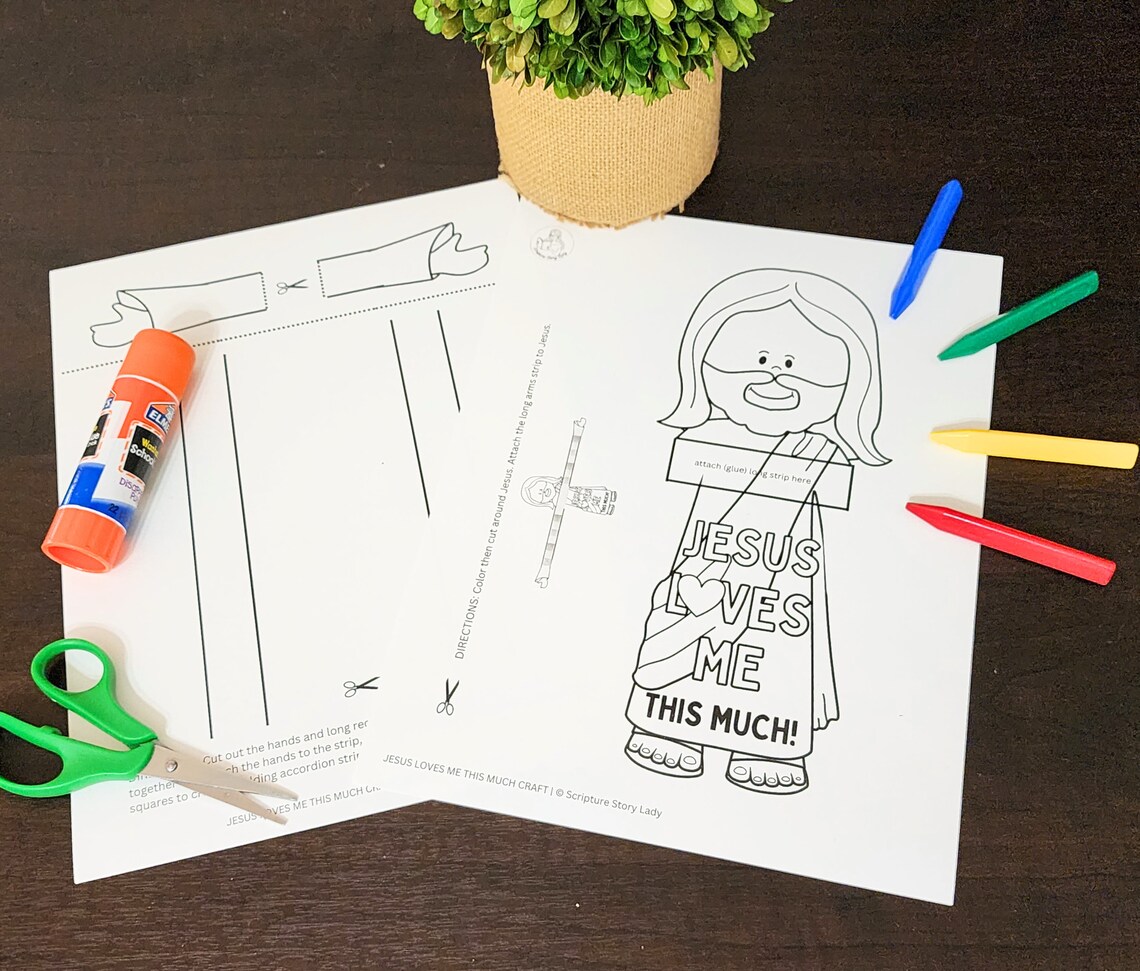 Jesus Loves Me This Much Kids Bible Coloring Craft Printable Bible ...