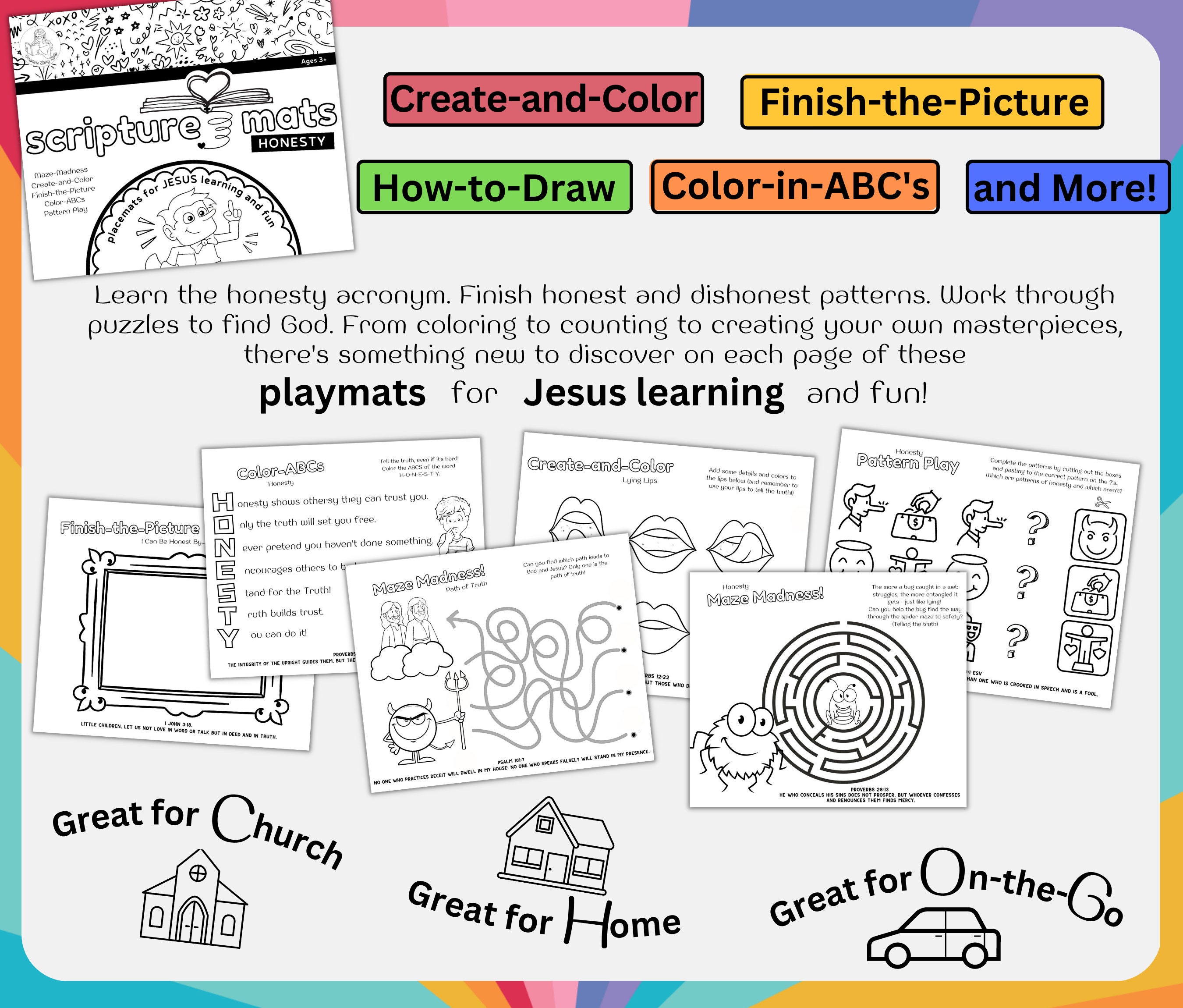 Honesty 8 Scripture Activity Place Mats Honesty Bible Scripture Verses ...