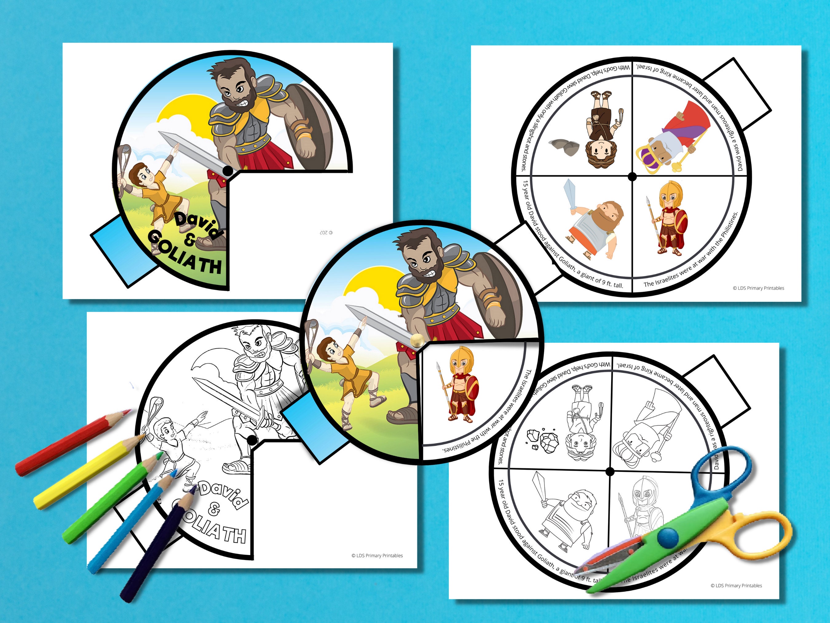 DAVID & GOLIATH Bible Scripture Story Wheel | Kid Bible Craft Printable ...