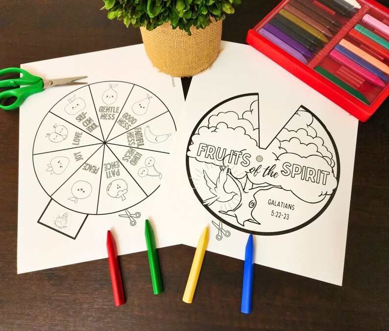 Fruits of Spirit Galatians 5, Kids Bible Craft Spinner Color and B&W ...