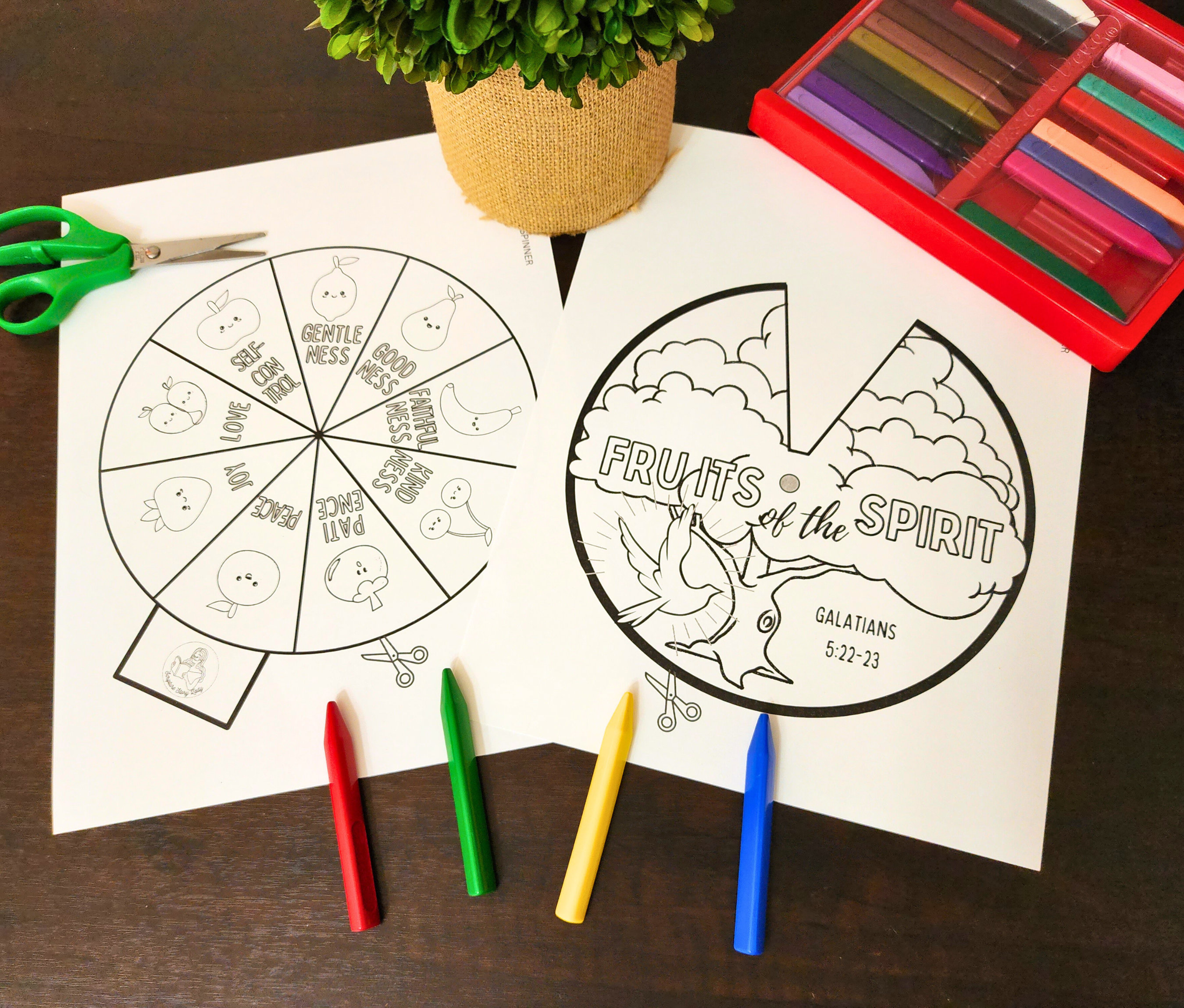 Fruits of Spirit Galatians 5, Kids Bible Craft Spinner Color and B&W ...