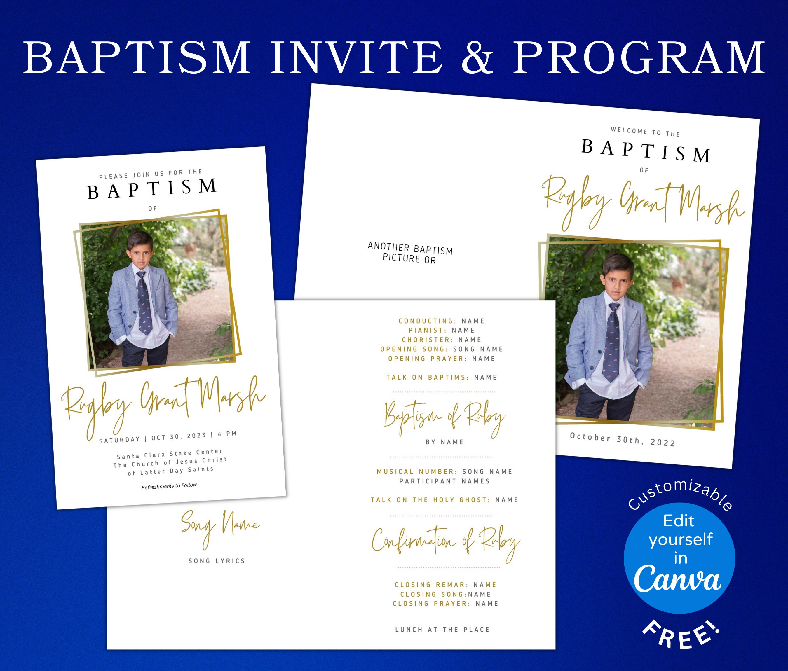 LDS Baptism Program & Invitation Customizable Boys Program - Etsy