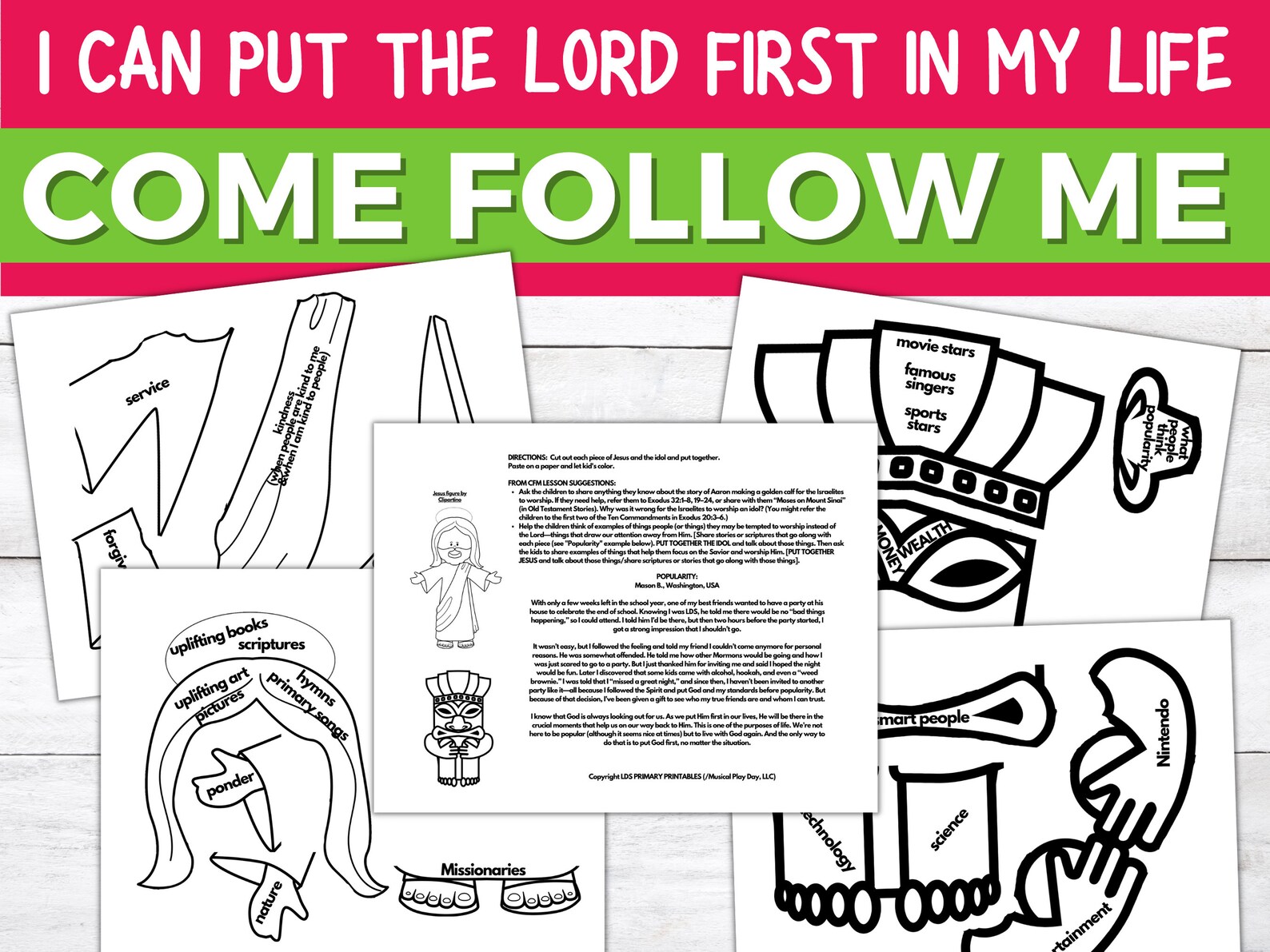 Follow Jesus or Idols Craft Coloring Puzzles for Kids come Follow Me ...