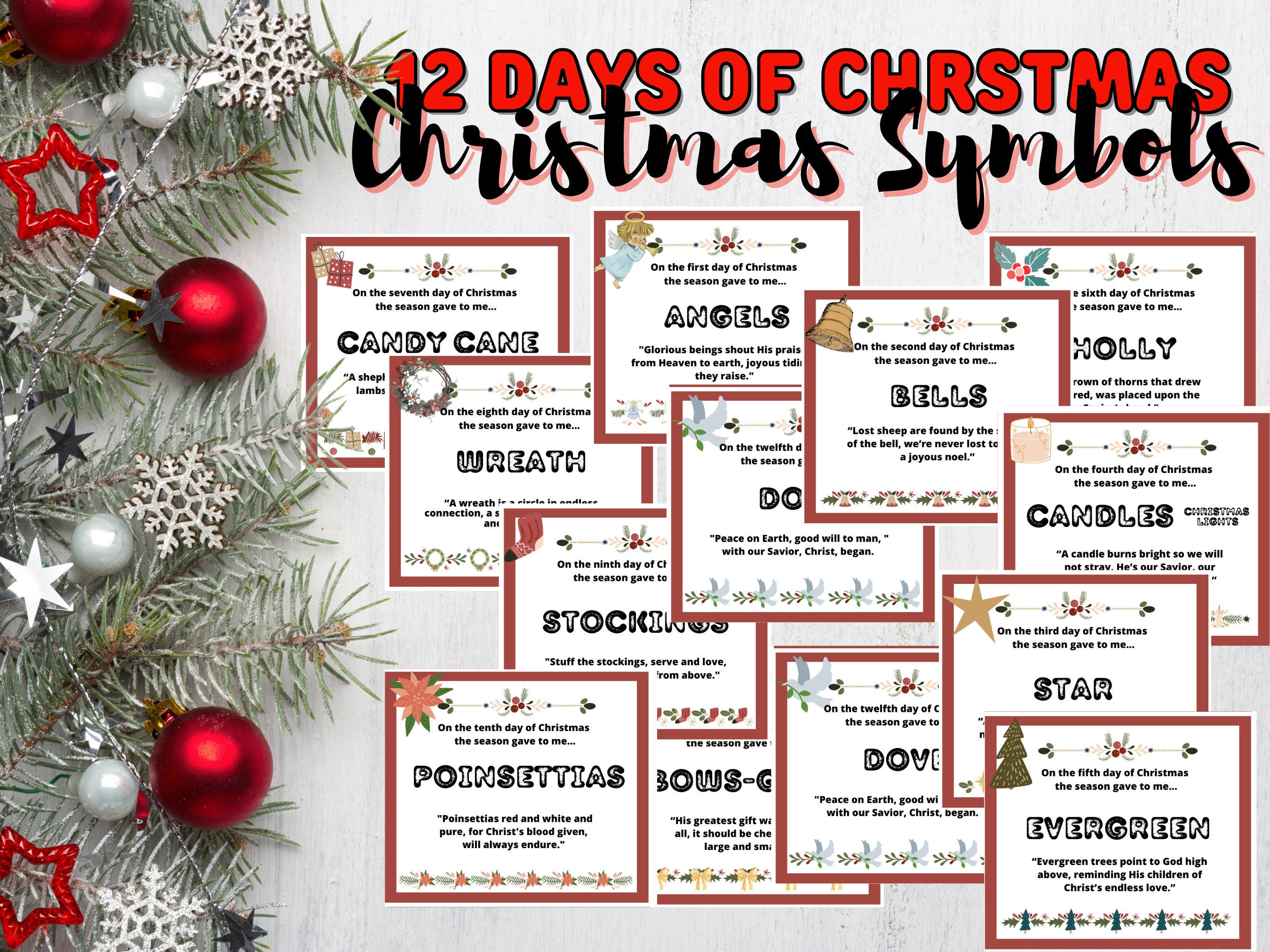 Twelve SYMBOLS of Christmas Card Poems & Giant Coloring Poster 12 Days ...