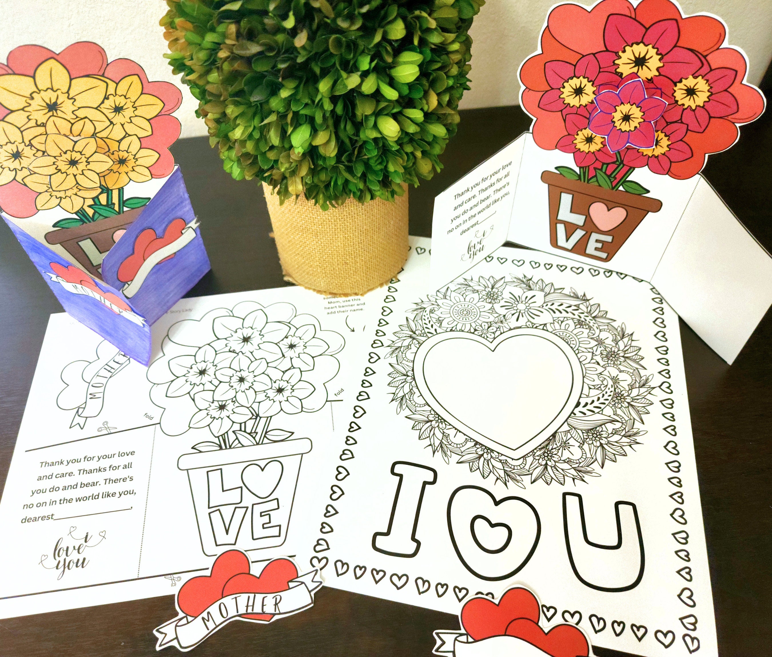Printable Mother's Day Mom Birthday Flower Bouquet and Coloring ...