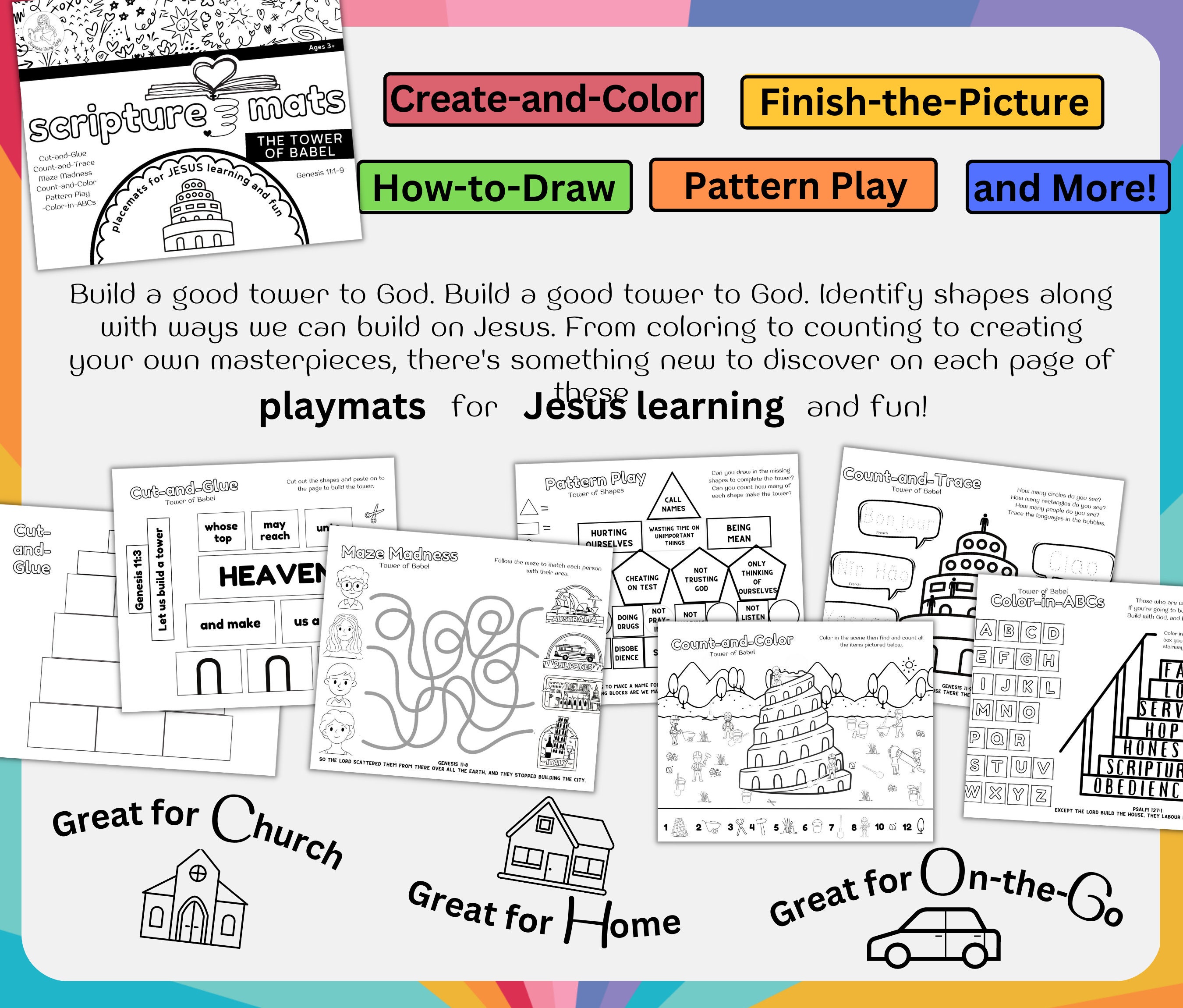 Tower of Babel 8 Scripture Activity Place Mats Genesis 11: 1-9 ...