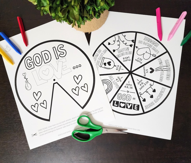 God is Love Spinner Wheel Craft & Coloring Page Kids Bible Printables ...