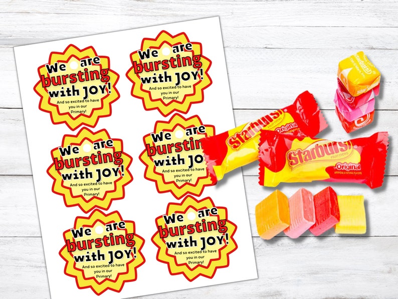 Starburst Gift Tags Welcome to Our Primary | LDS Primary Treat Tag ...