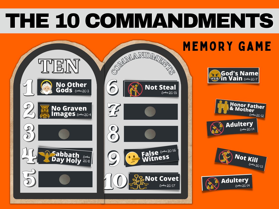 Ten Commandments Printable Memory Game Kids Activity Bible - Etsy