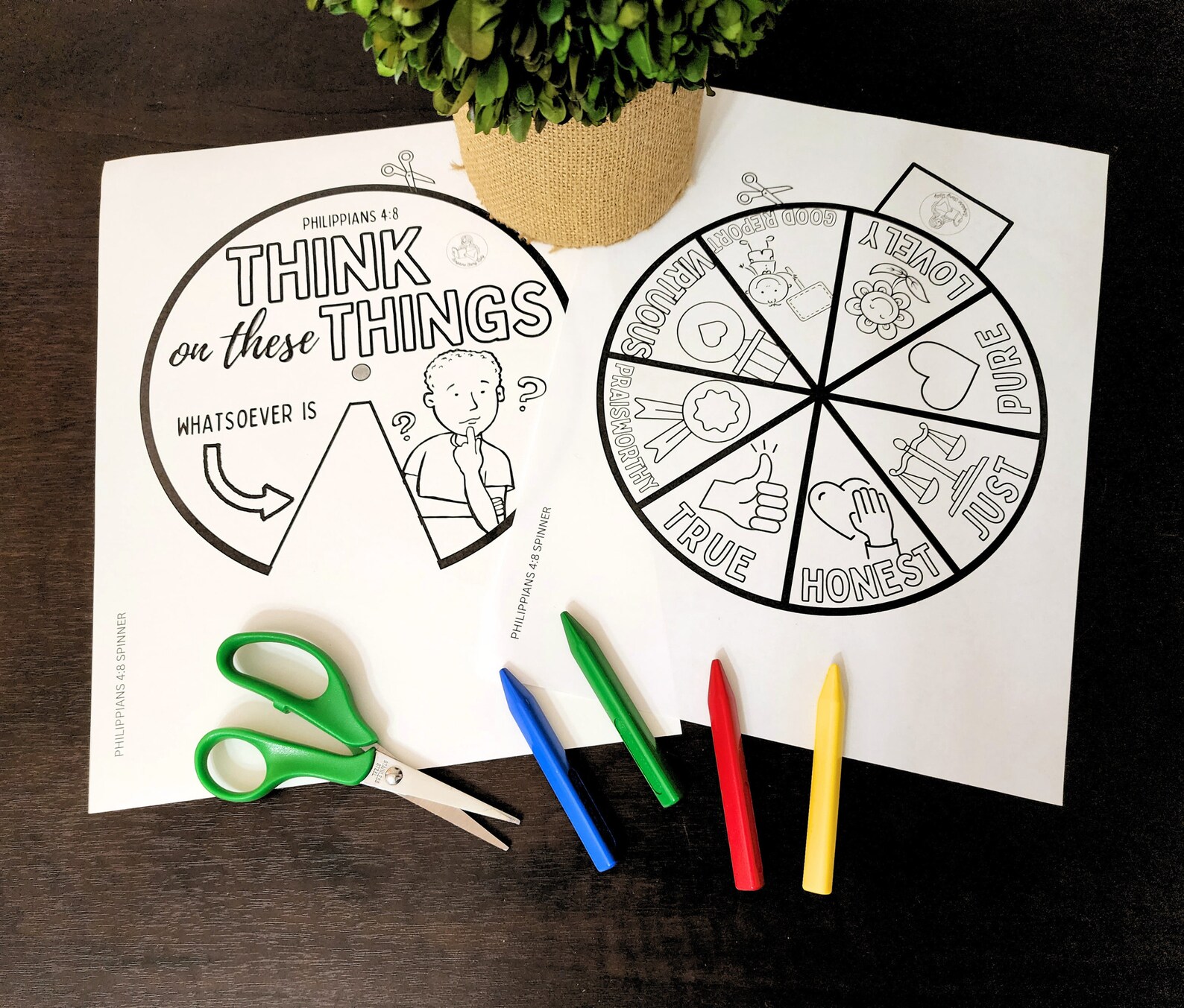 Think on These Things Philippians 4:8 Coloring Spinner Wheel AND Color ...