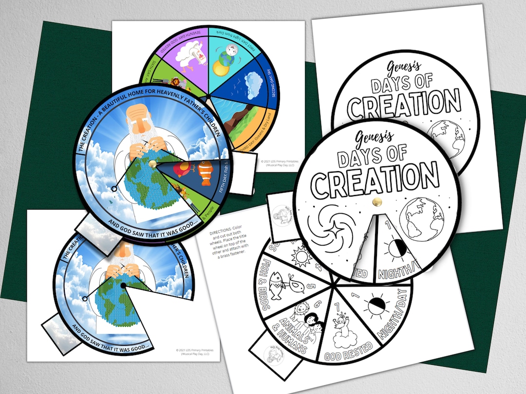 THE CREATION Genesis Scripture Story Wheels Color + B&W | Kid Bible ...