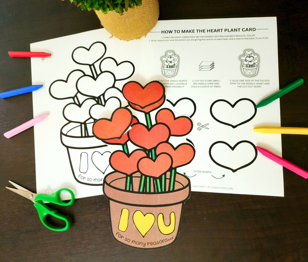 I Love You Heart Flowers Pot Printables - Mother's Father's Day Mom Dad ...