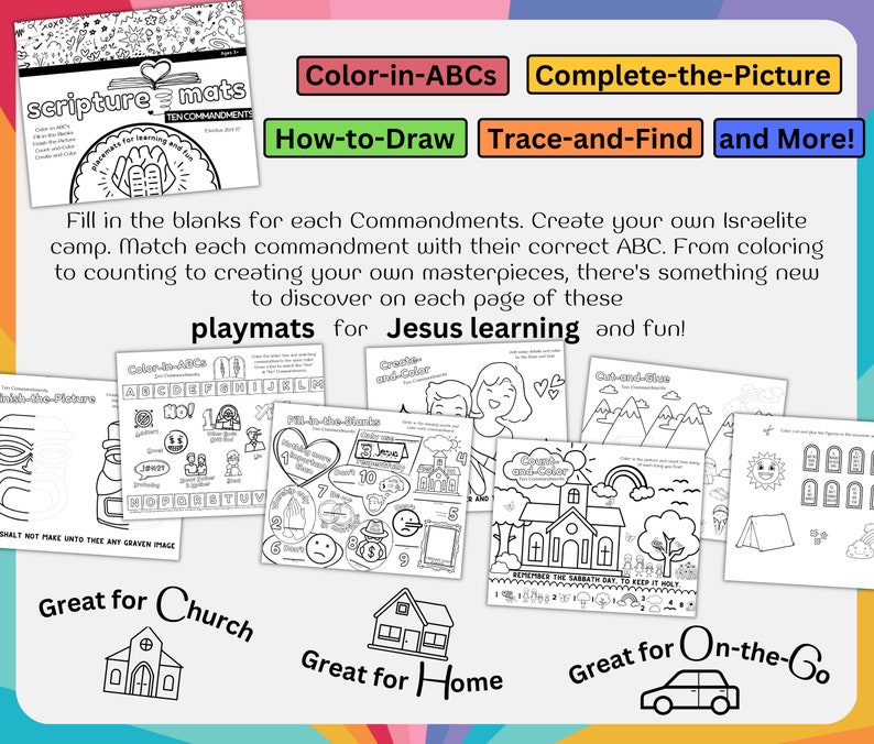 Ten Commandments 8 Scripture Activity Place Mats Bundle Exodus Kids ...