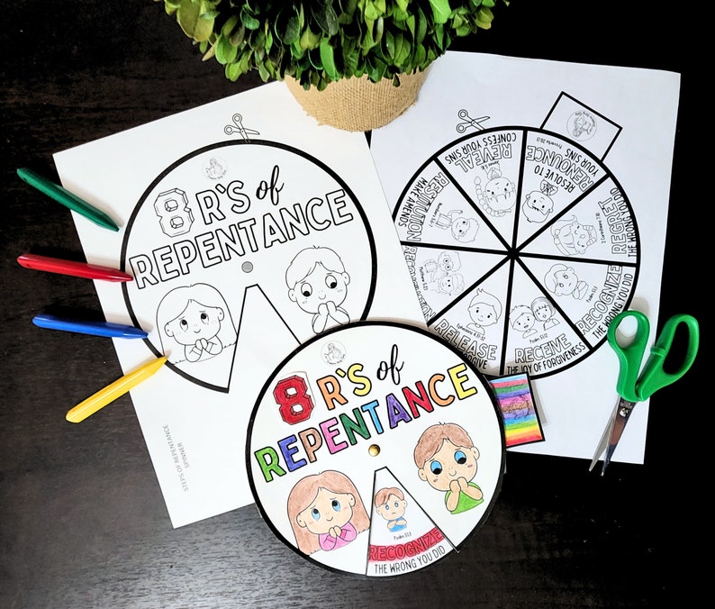 8 R's of Repentance Spinner Wheel & Coloring Page (mosiah 26:30) - LDS ...