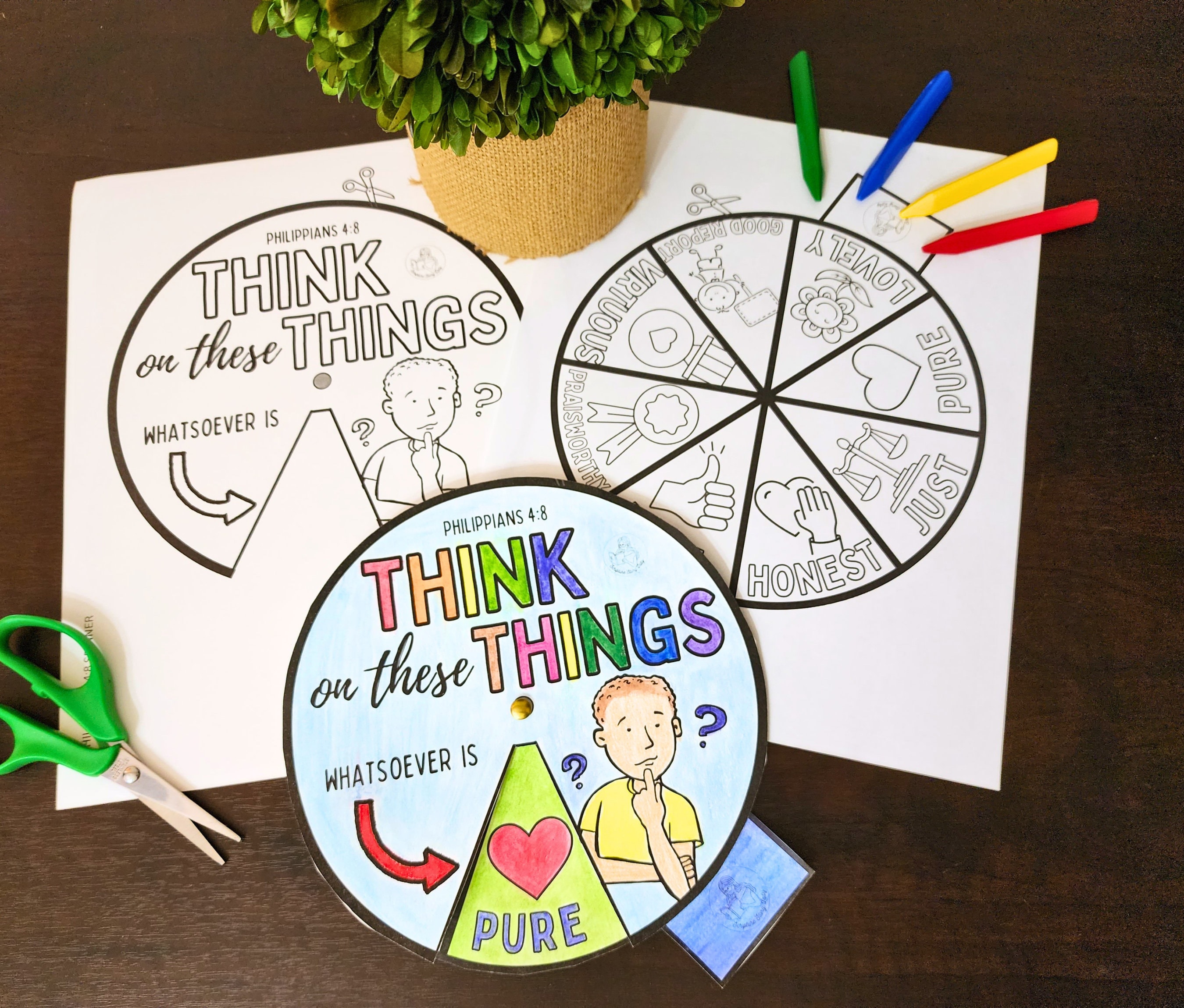 Think on These Things Philippians 4:8 Coloring Spinner Wheel AND Color ...