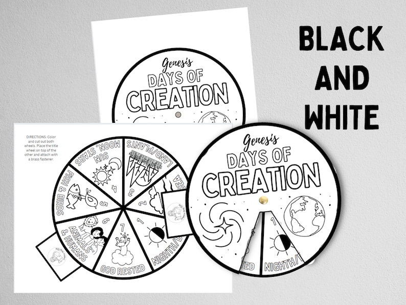 THE CREATION Genesis Scripture Story Wheels Color B&W Kid Bible Craft ...