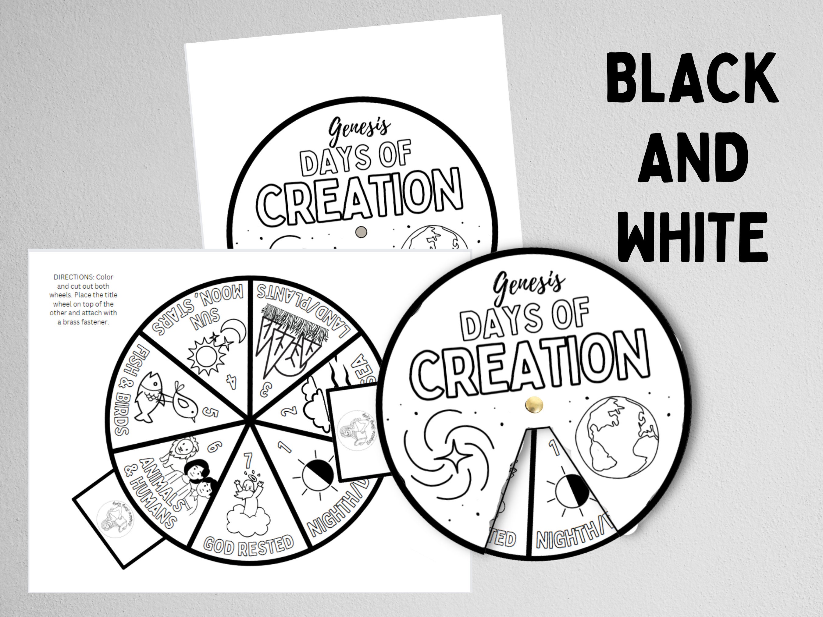 THE CREATION Genesis Scripture Story Wheels Color + B&W | Kid Bible ...