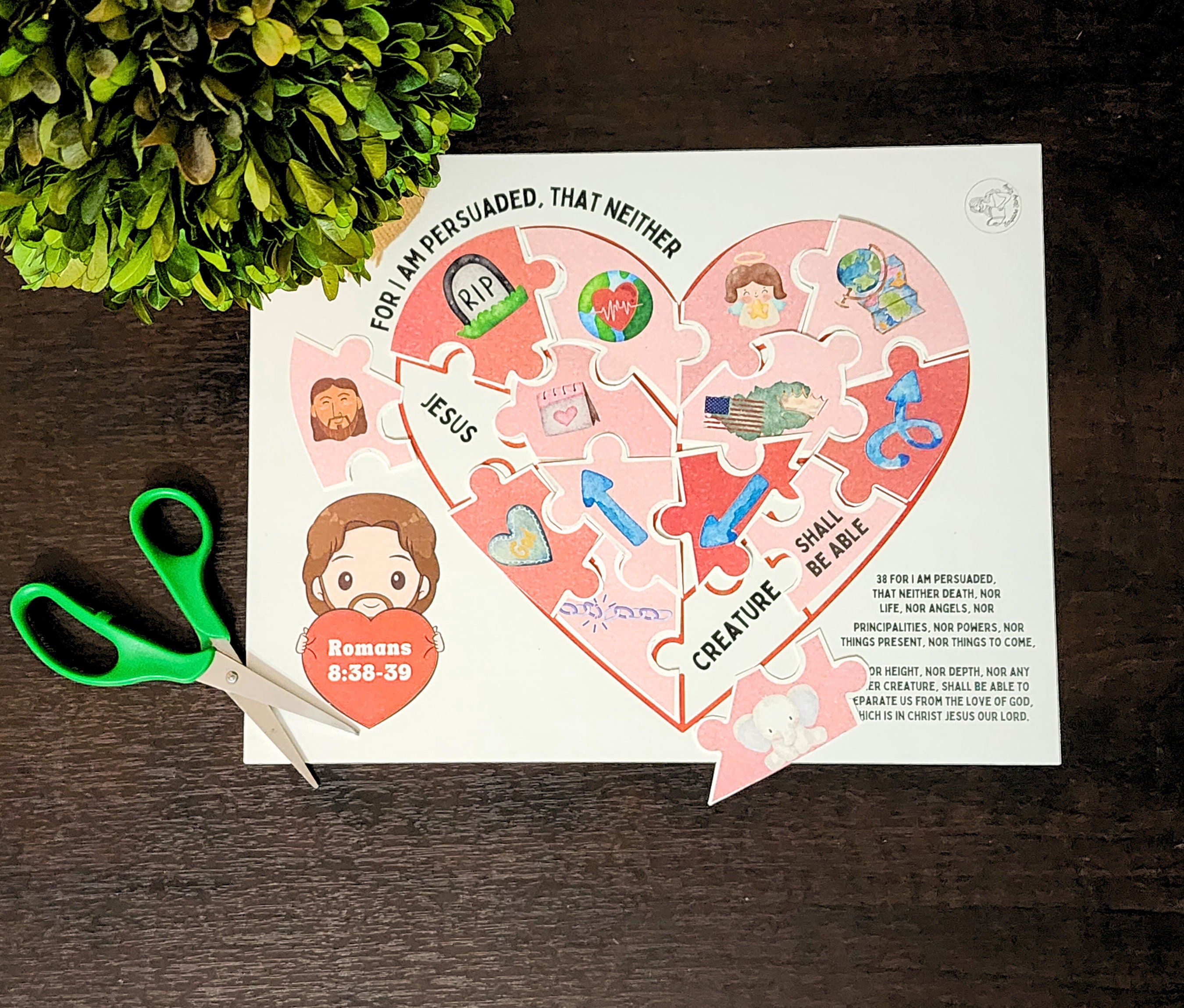 Imprimibles de la Biblia para niños Romanos 8:38-39 Rompecabezas de ...