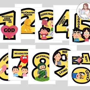 English Ten Commandments Visual Numbers & Coloring Page, Exodus 10 ...