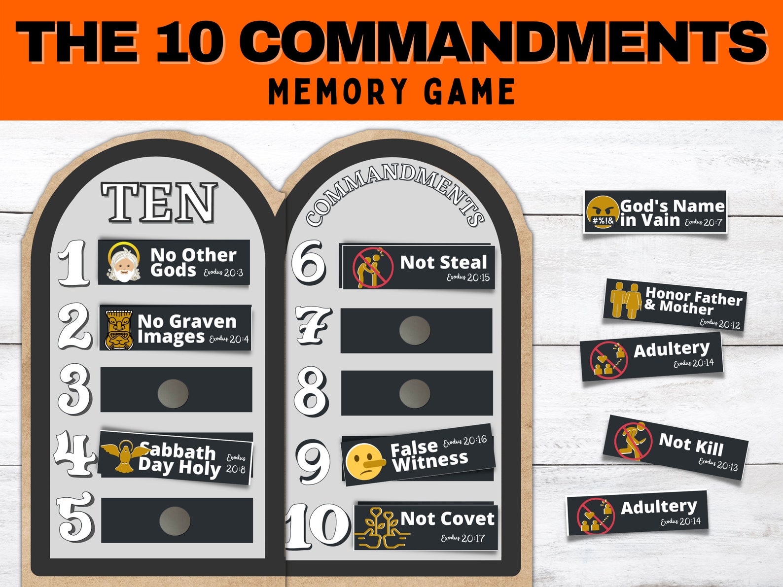 Ten Commandments Printable Memory Game, Kids Activity, Bible ...