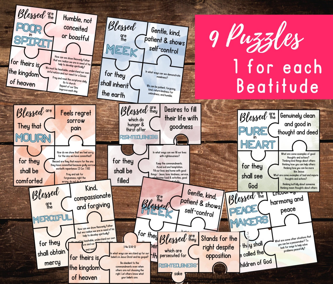 Sermon on the Mount Beatitudes Puzzles, Matthew 5 Luke 6, Kids Bible ...