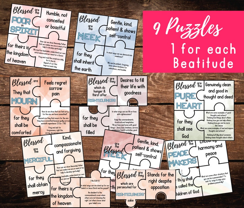 Sermon on the Mount Beatitudes Puzzles, Matthew 5 Luke 6, Kids Bible ...