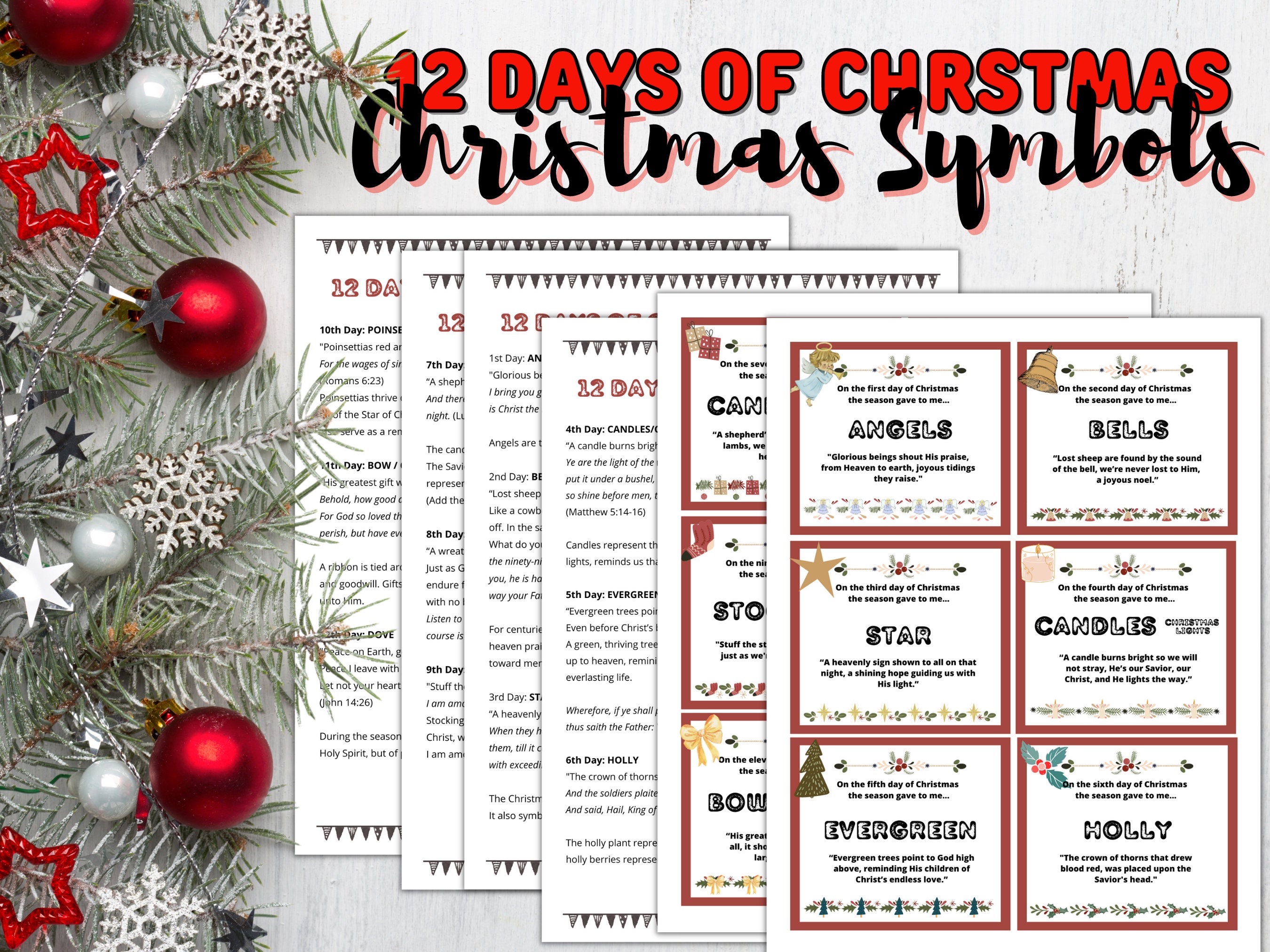 Twelve SYMBOLS of Christmas Card Poems & Giant Coloring Poster 12 Days ...