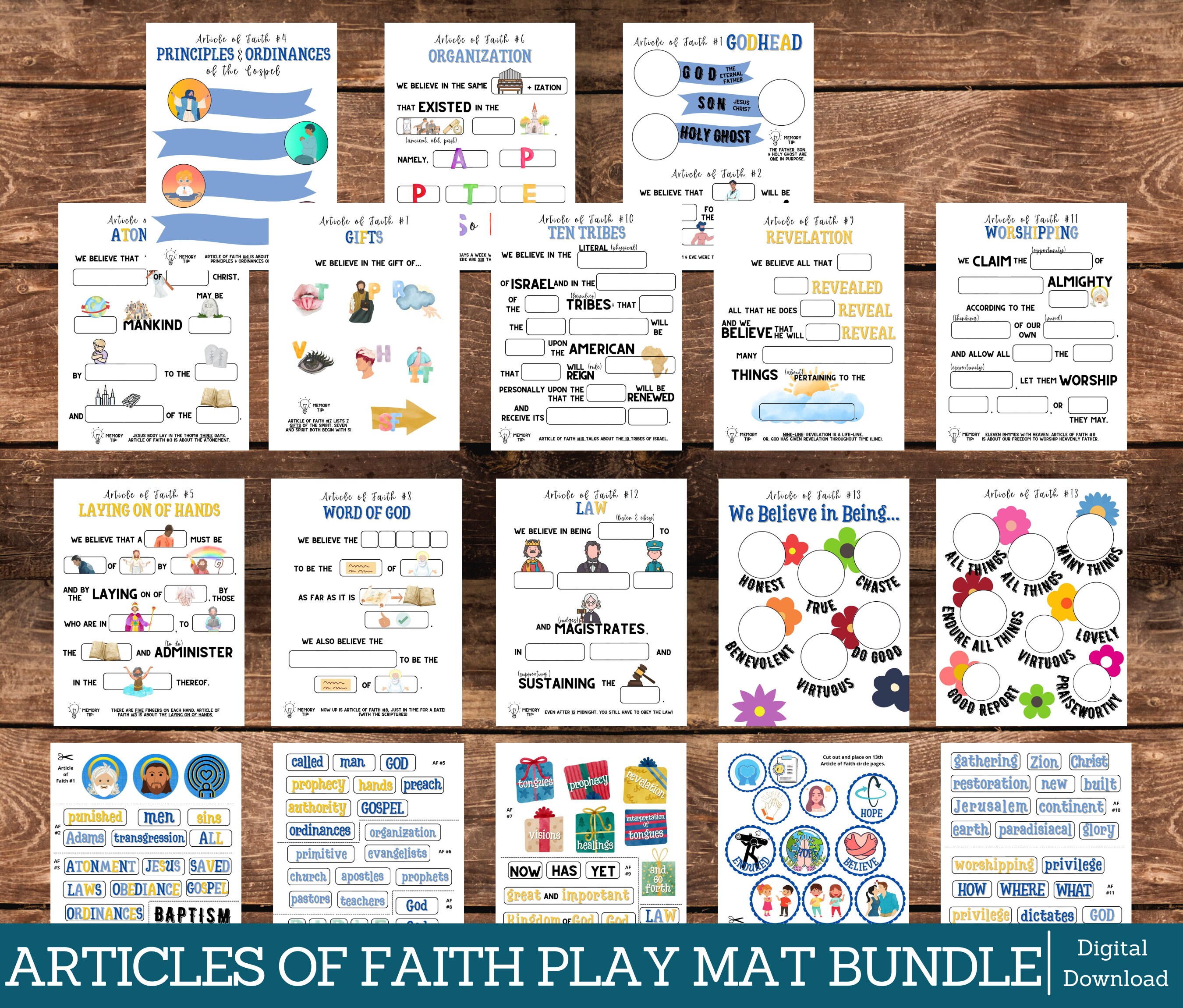 Articles of Faith Activity Bundle: 13 Printable Activity Pages | Come ...