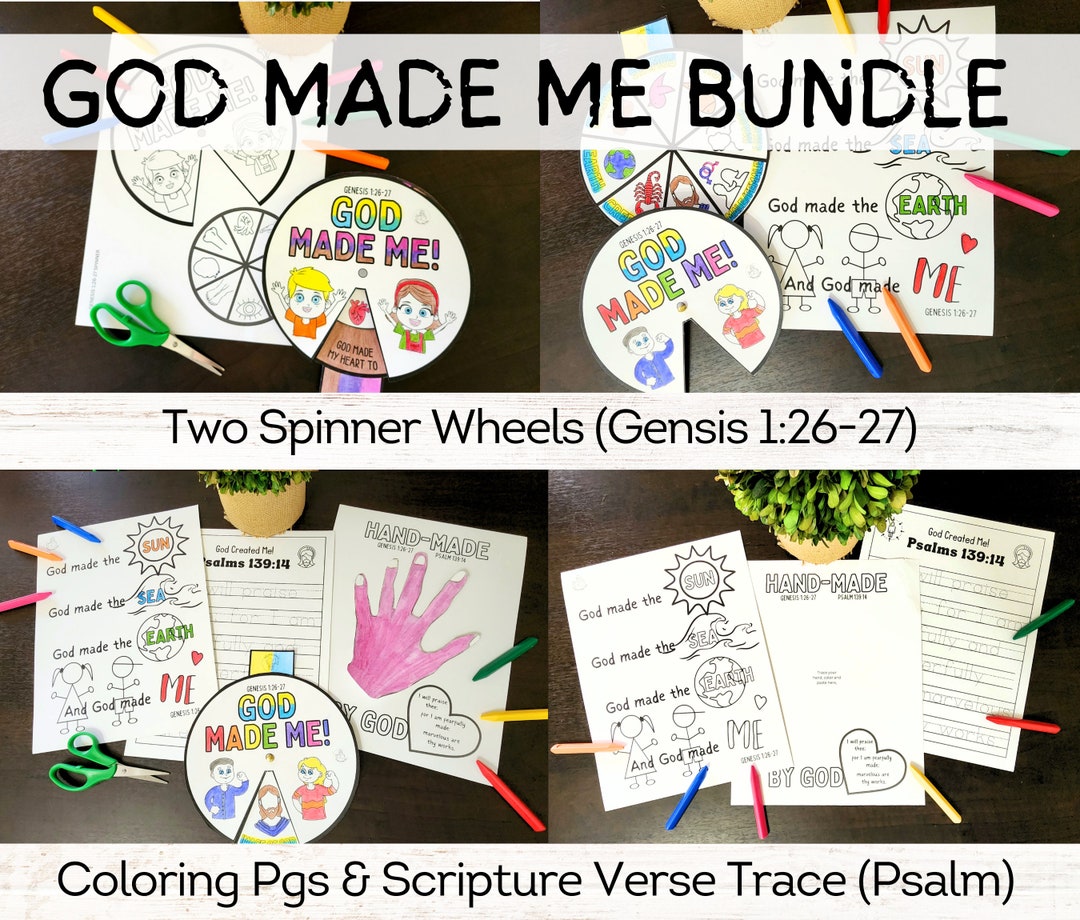 God Made Me Genesis & Psalm Coloring Spinner Wheels, Coloring Pgs ...