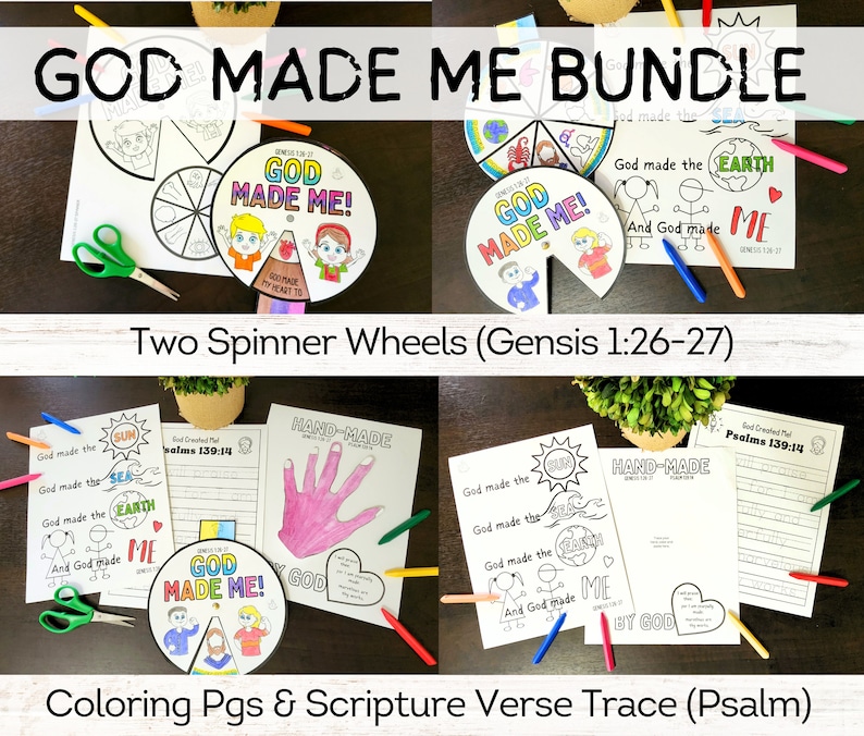 God Made Me Genesis & Psalm Coloring Spinner Wheels, Coloring Pgs ...