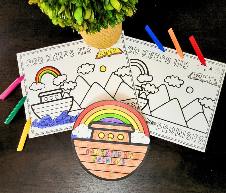 God Keeps His Promises Noah & Ark Flood Coloring Spinner Wheel and ...