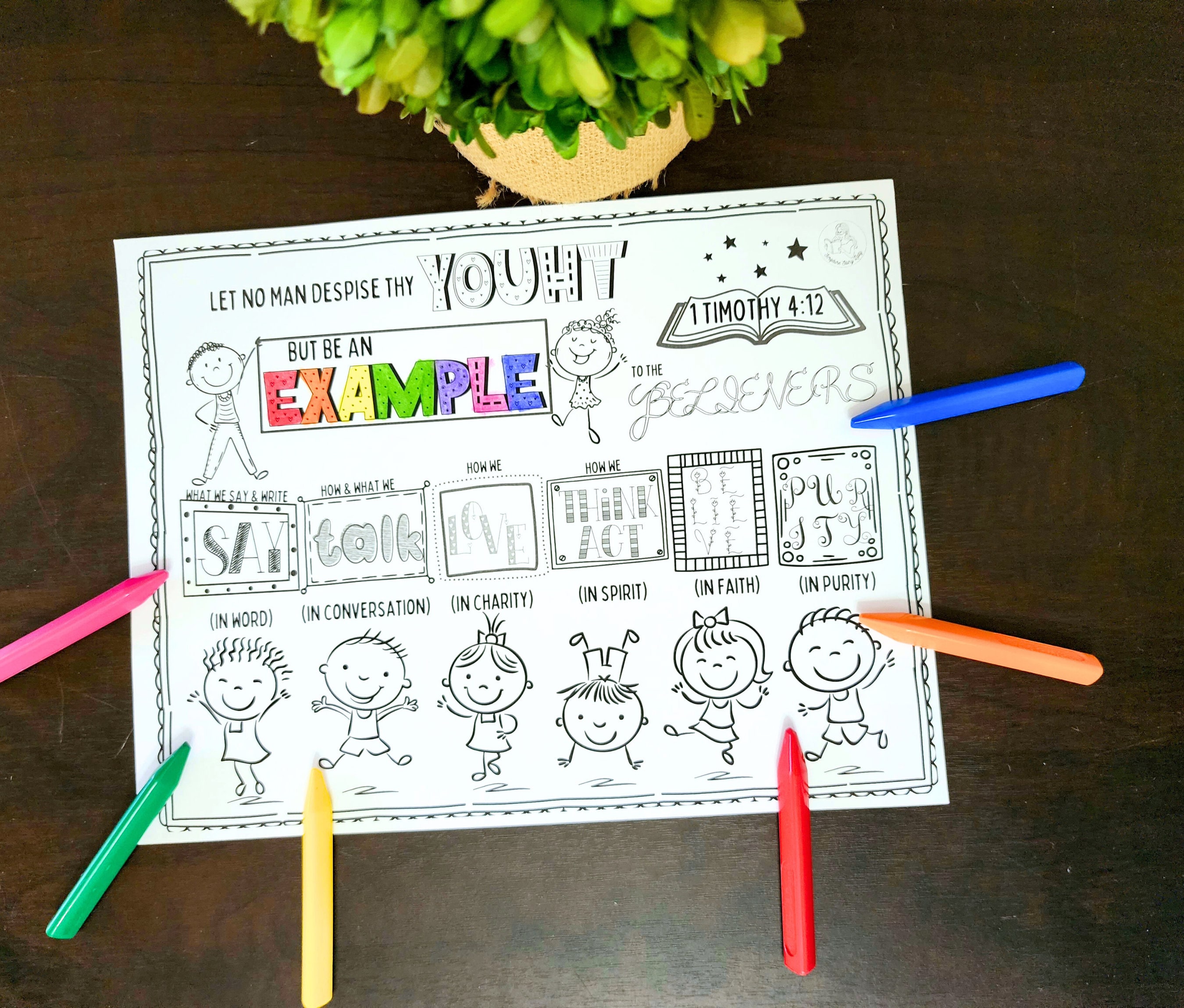 Good Example 1 Timothy 4:12, Coloring Spinner Wheel & Coloring Pg ...