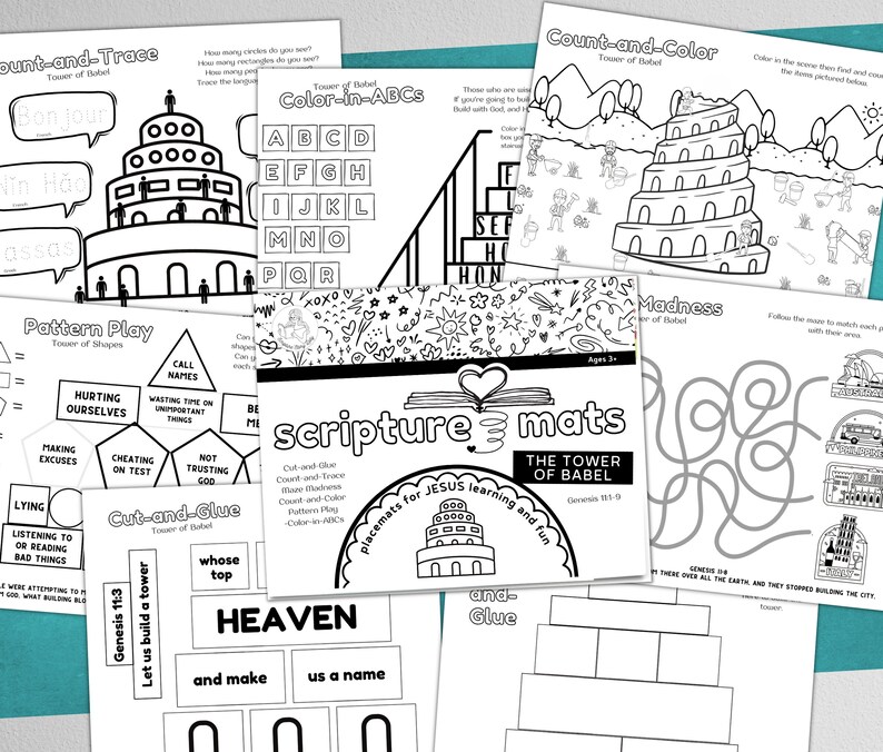 Tower of Babel 8 Scripture Activity Place Mats Genesis 11: 1-9 ...