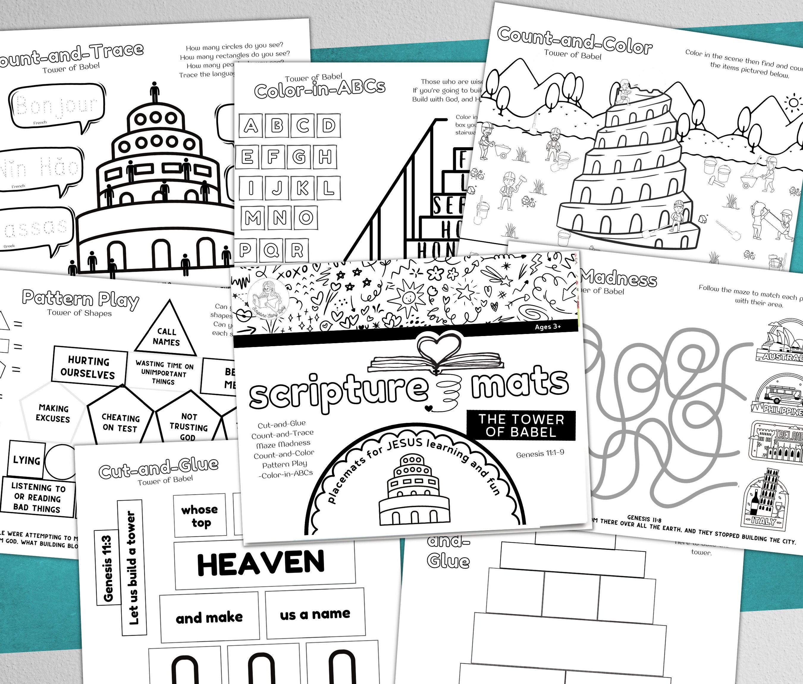 Tower of Babel 8 Scripture Activity Place Mats Genesis 11: 1-9 ...
