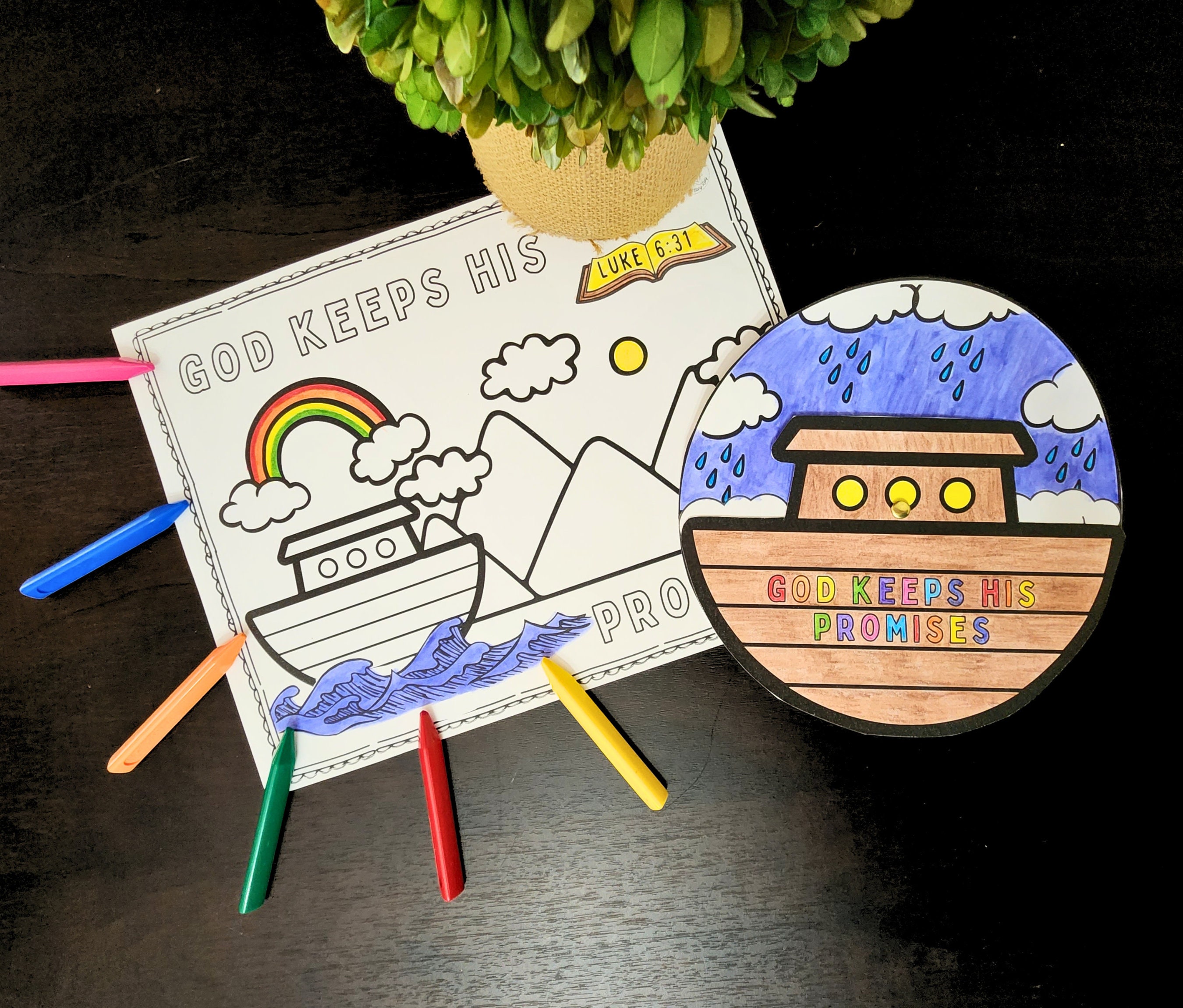 God Keeps His Promises Noah & Ark Flood Coloring Spinner Wheel and ...