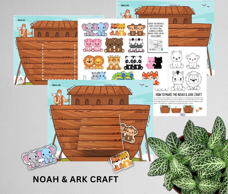 Noah and Ark Kids Craft & Coloring Pgs, Kid Bible Craft Printables ...