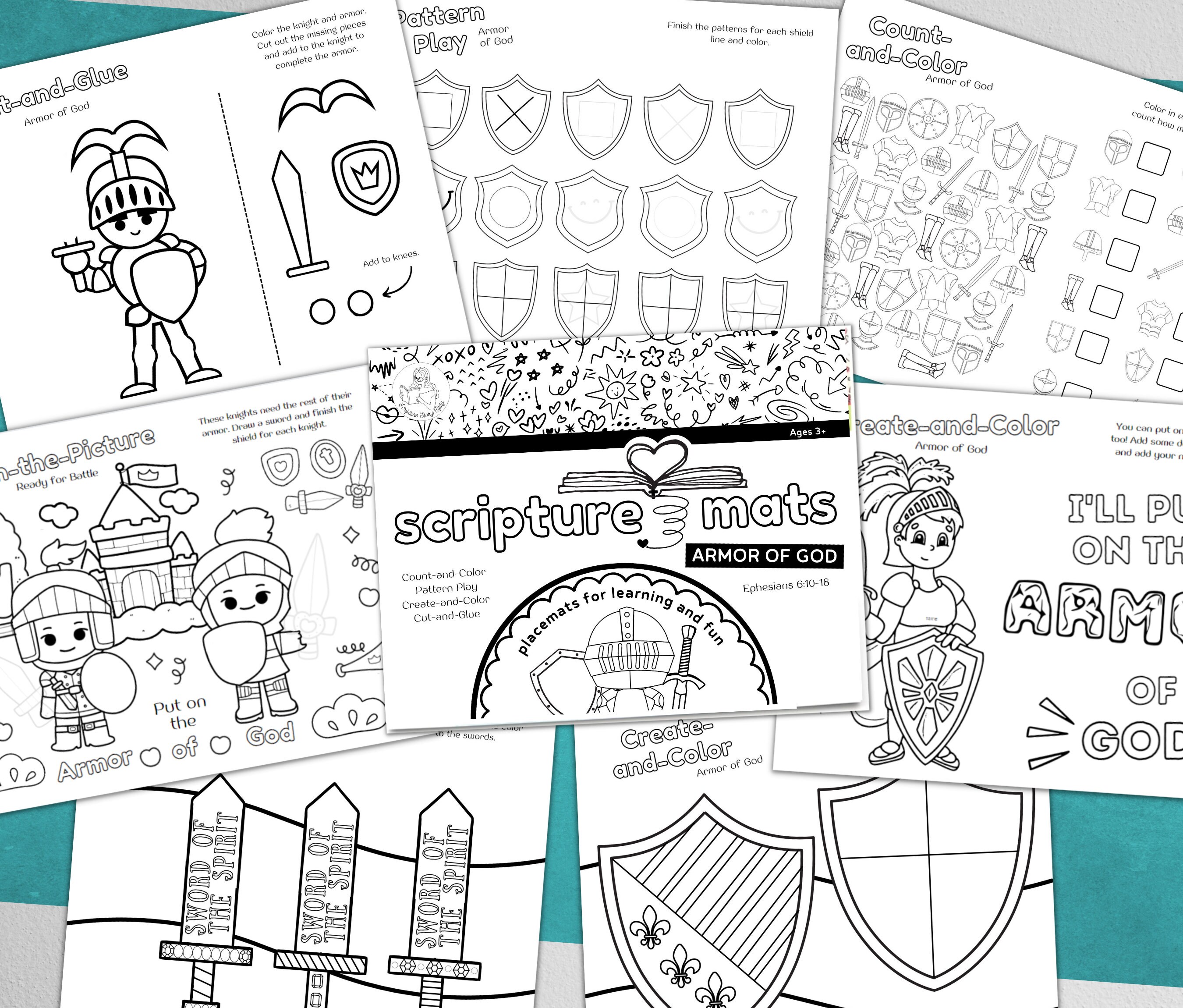 Armor of God 8 Scripture Activity Place Mats Whole Armor of God ...