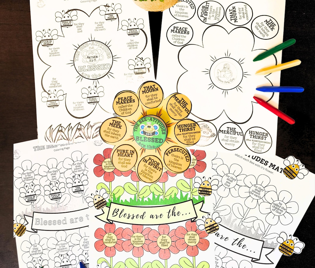 Beatitudes Kids Flower Crafts, Matching, Coloring, Sermon on Mount ...