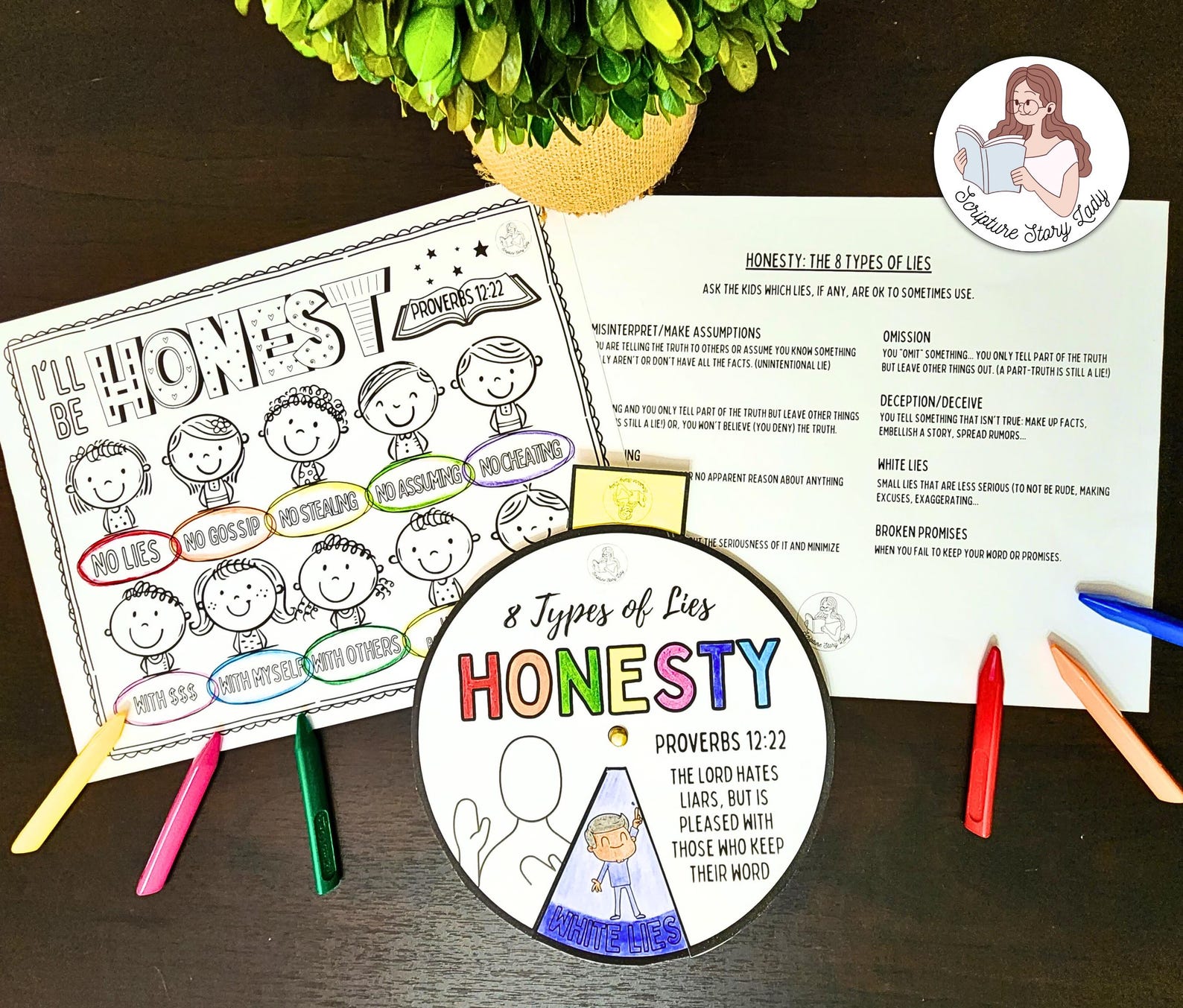 HONESTY & LYING Proverbs 12:22, 8 Types of Lies, Spinner Wheel+coloring ...