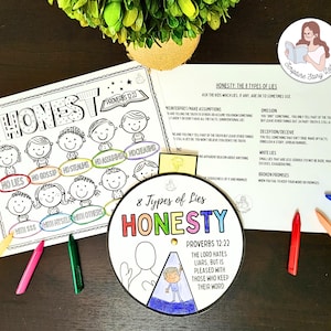 HONESTY & LYING Proverbs 12:22, 8 Types of Lies, Spinner Wheel+coloring ...