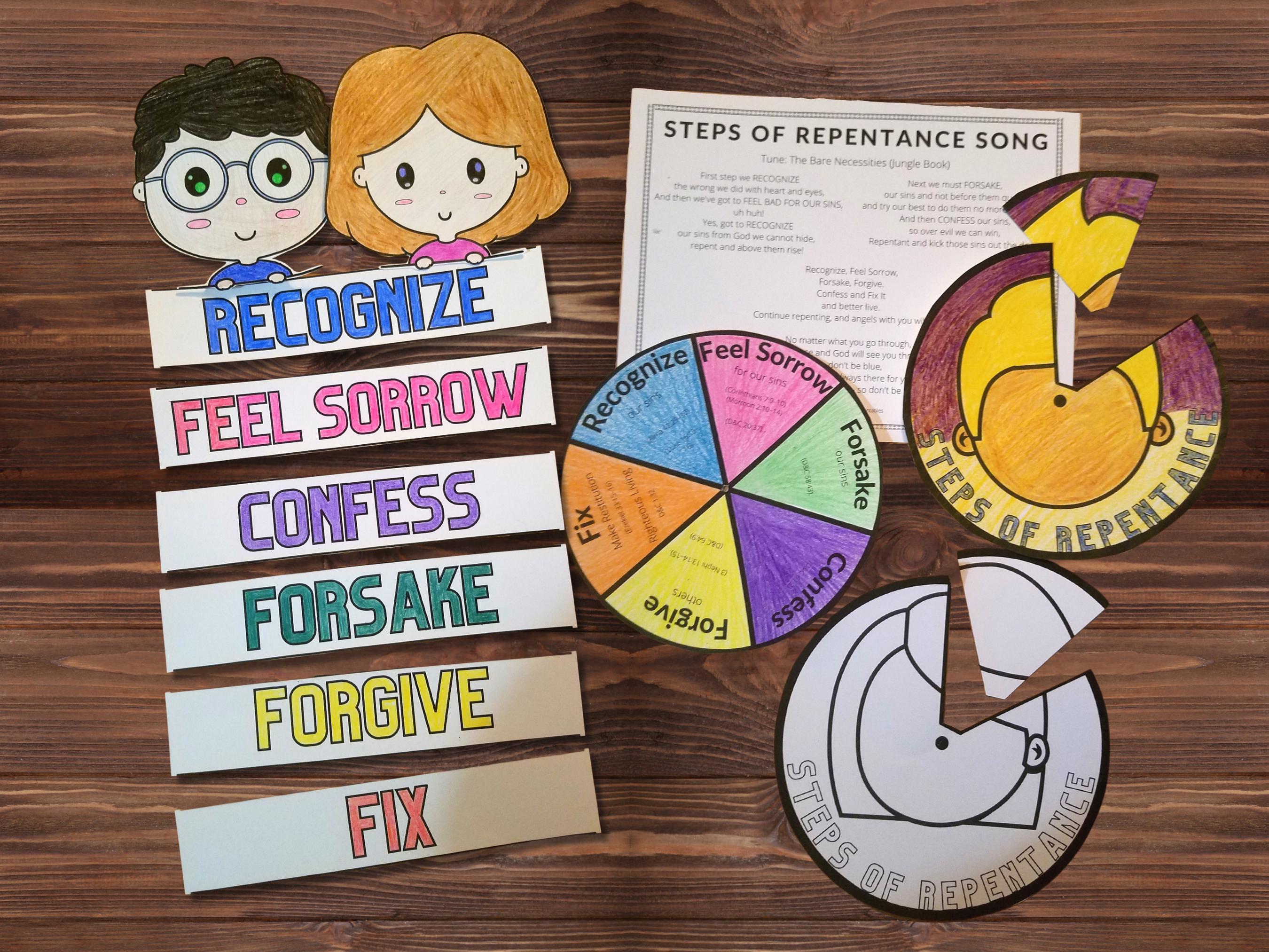8 R's of Repentance Spinner Wheel & Coloring Page (mosiah 26:30) - LDS ...
