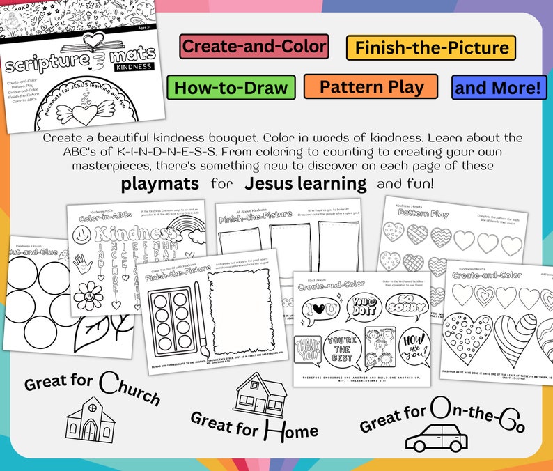 Kindness 8 Scripture Activity Place Mats | Kindness Bible Lesson ...