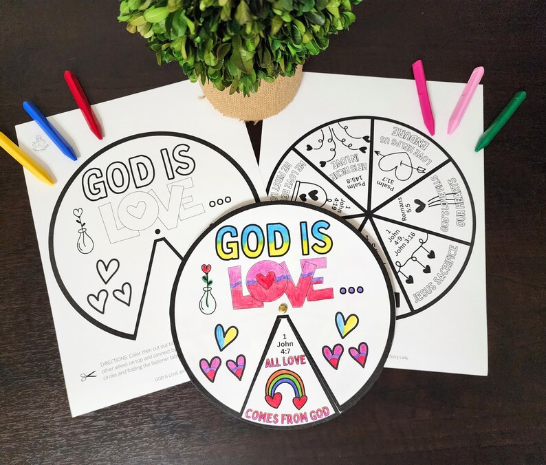 God is Love Spinner Wheel Craft & Coloring Page Kids Bible Printables ...