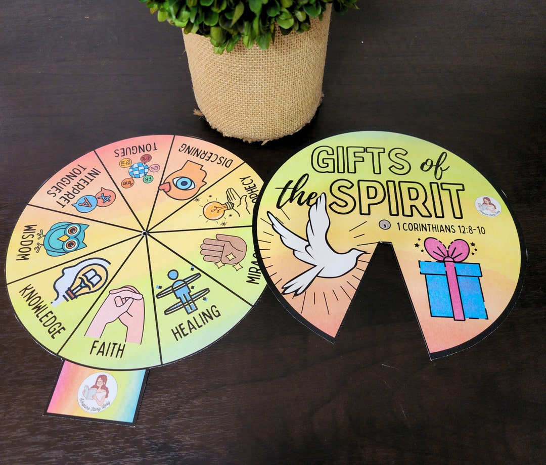 Gifts of Spirit 1 Cor. 12, Kids Bible Craft Spinner Color and B&W ...
