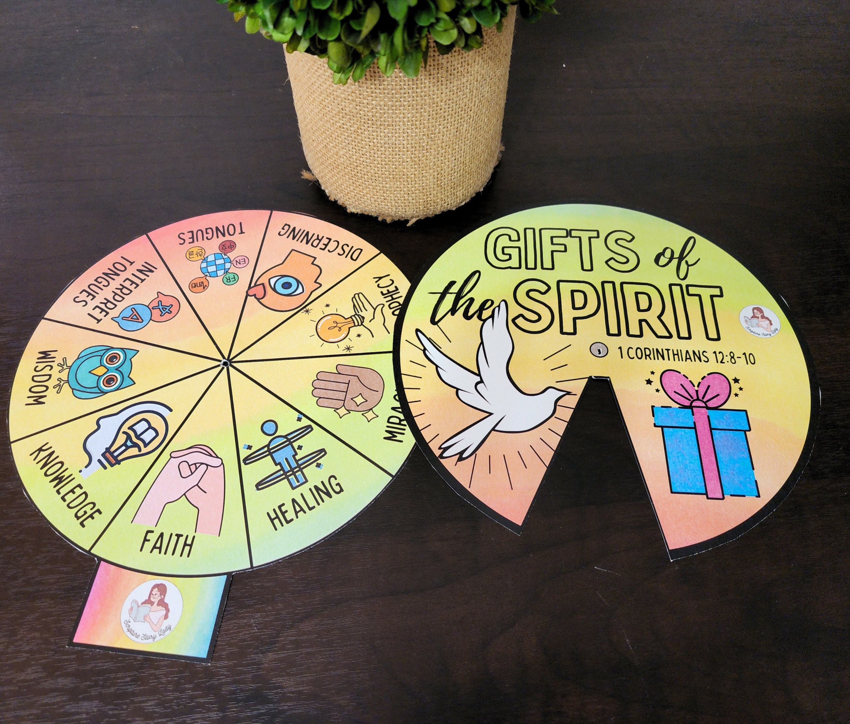 Gifts of Spirit 1 Cor. 12, Kids Bible Craft Spinner Color and B&W ...