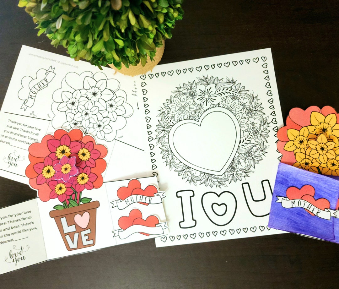 Printable Mother's Day Mom Birthday Flower Bouquet and Coloring ...
