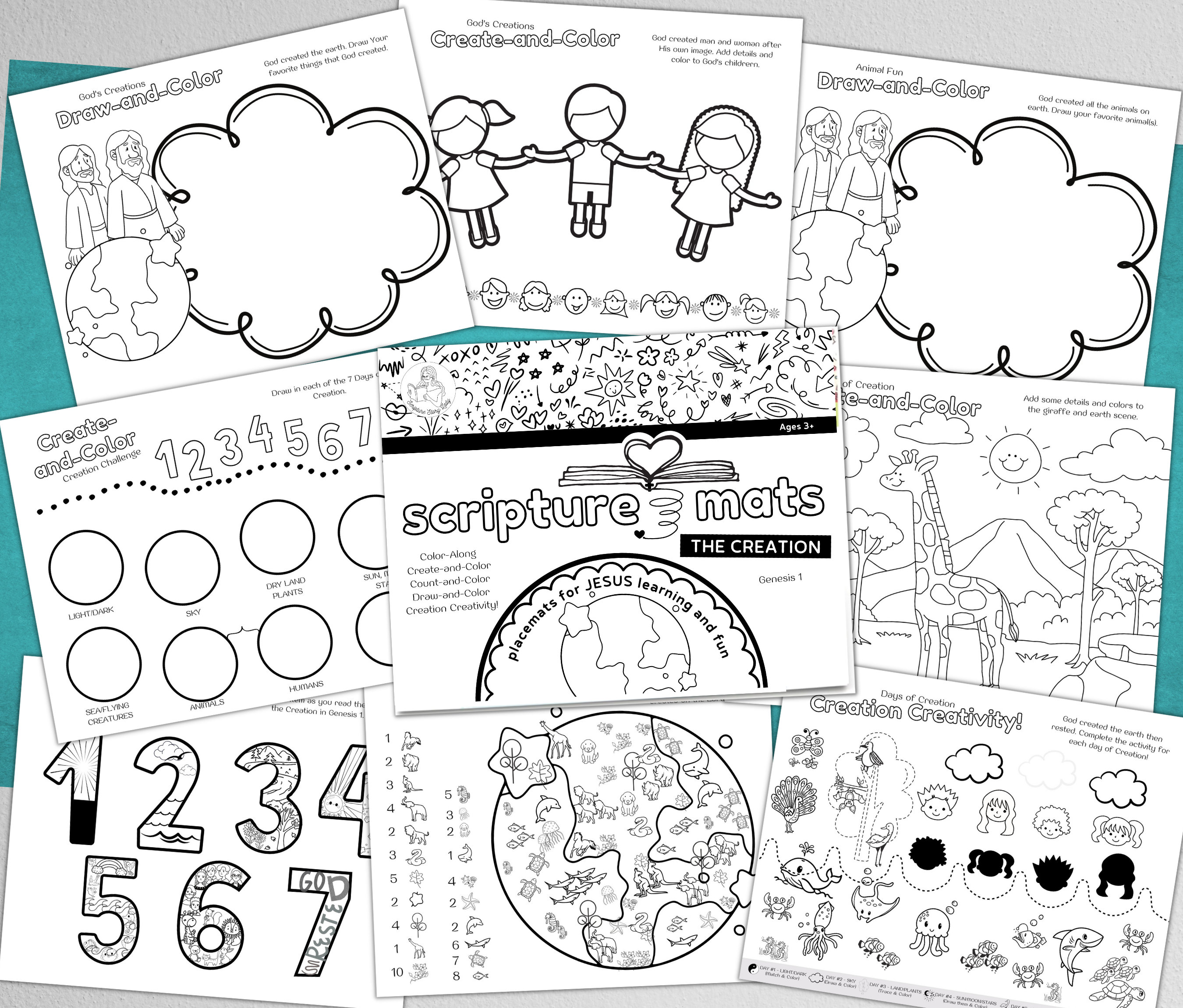 Days of Creation 9 Scripture Placemats | Gods 7 Days of Creations ...