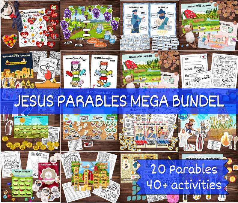 Jesus Parables Mega Bundle: 20 Parables Kids Bible Printable Bundles W ...